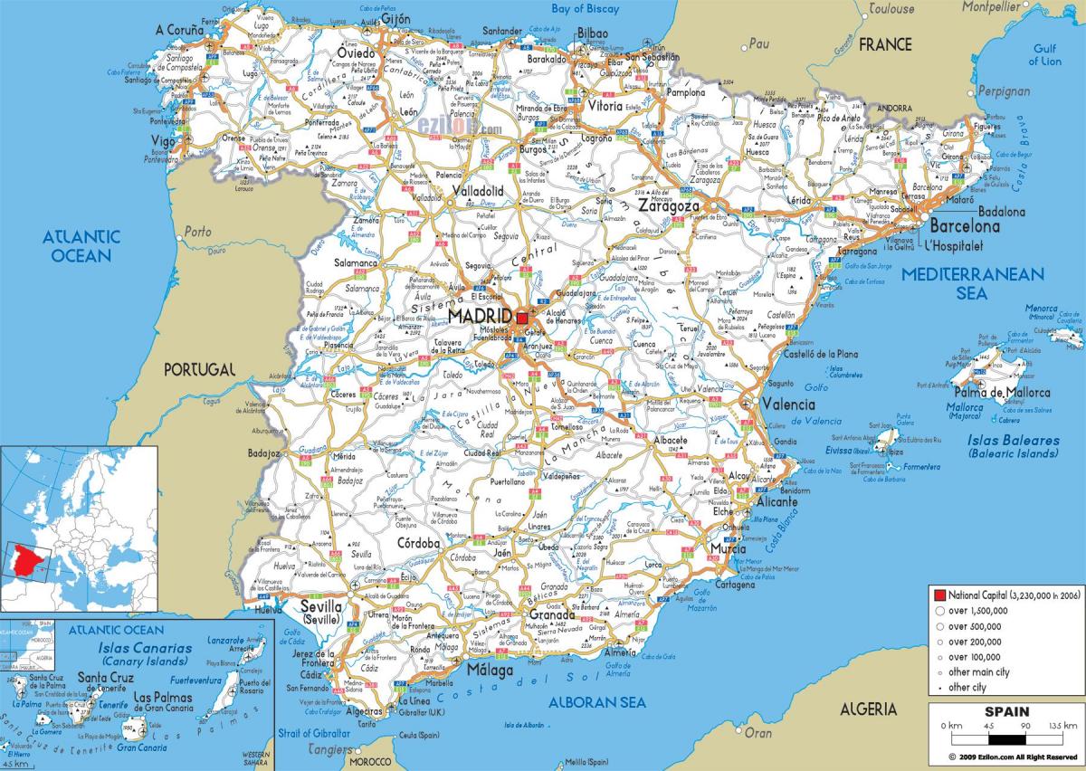 Condução mapa da Espanha - Mapa da Espanha de condução (Sul da Europa ...